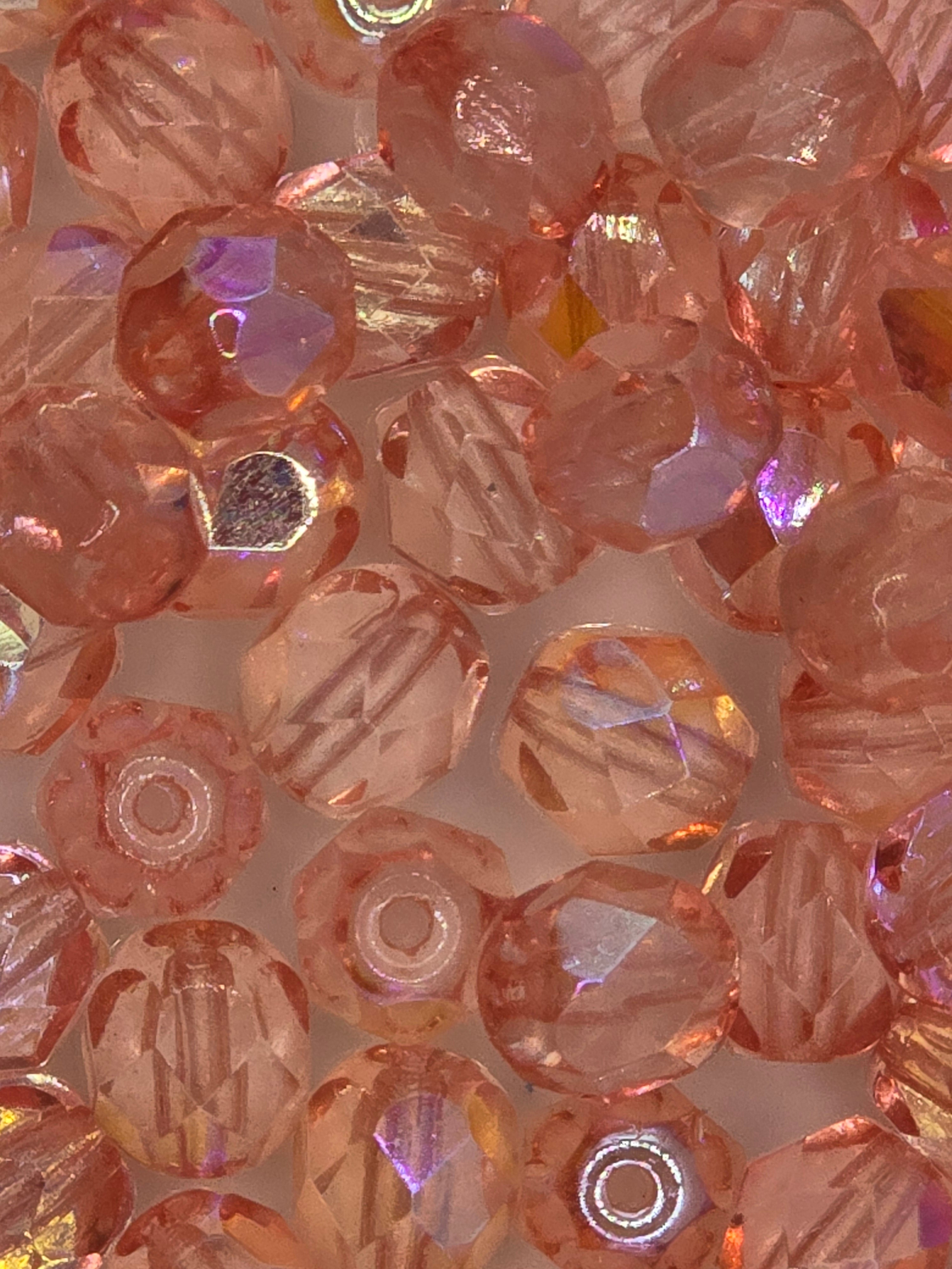 Czech 6mm Fire Polish Facet Rounds - Rosy Peach AB - 25 pcs – The ...
